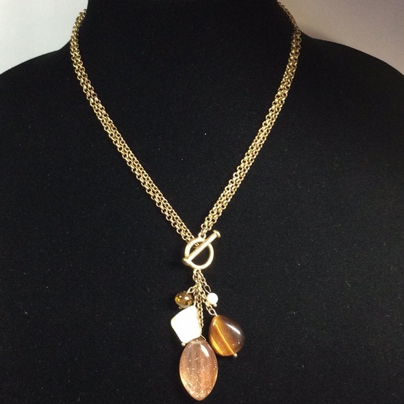 Jewelry | Tigers Eye Shell Goldstone Dangle Necklace Euc | Poshmark